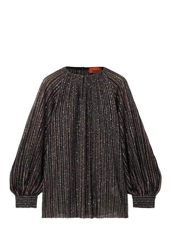 Missoni Sequin-embellished Striped Crochet-knit Blouse - Black