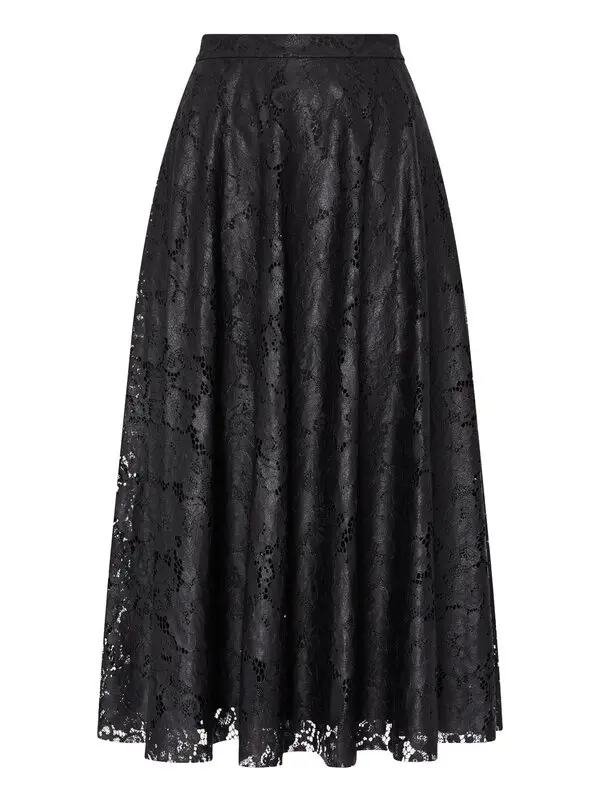 MILLY Otha Textured Lace Midi Skirt - Black