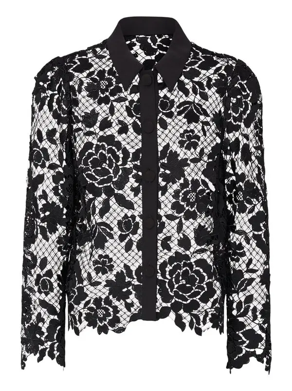 MILLY June Rose Mosaic Long Sleeve Blouse - Black