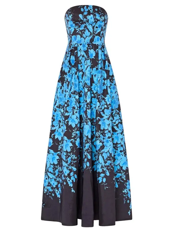 MILLY Winona Flower Strapless Maxi Gown - Umber/blue