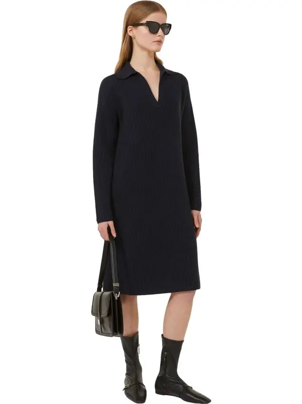 Max Mara Wool And Cashmere Fisherman's Rib-knit Dress - Navy