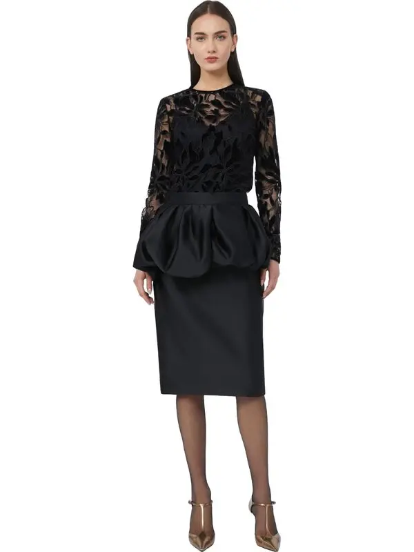 Max Mara Tulle T-shirt With Velvet Embroidery - Black