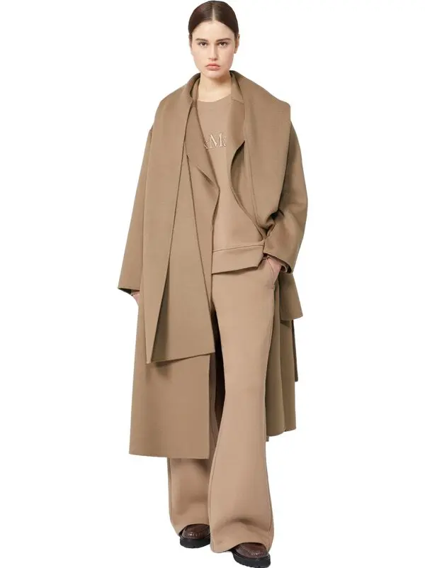 Max Mara Wool Double Drap Wrap Coat - Hazelnut Brown
