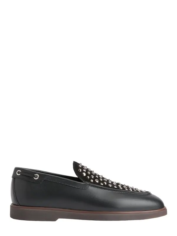 GIUSEPPE ZANOTTI Leather And Suede Loafers With Metal Studs - Black