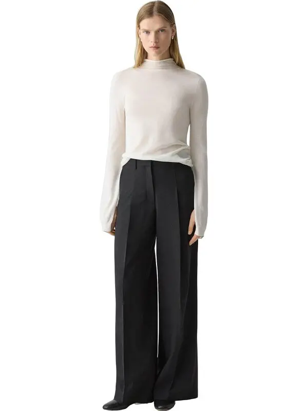 Theory Pleated Wide-leg Good Wool Pant - Black