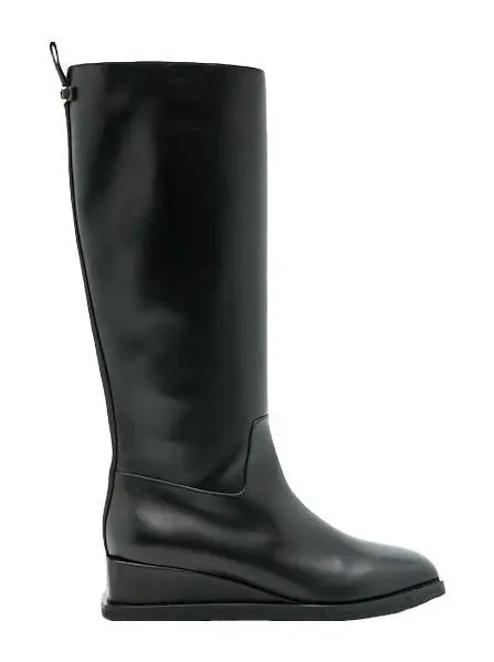 FERRAGAMO Wayde Leather Wedge Boots - Black