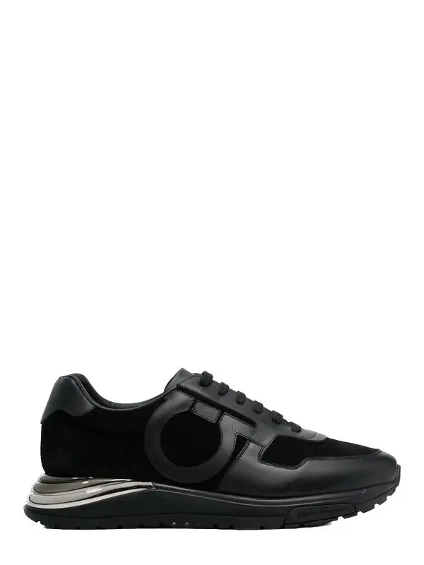 FERRAGAMO Gancini Patch Lace-up Sneakers - Black