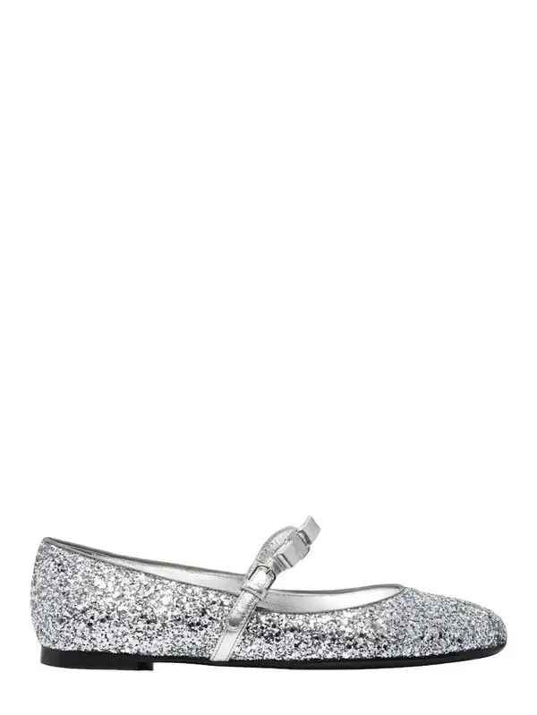 FERRAGAMO Bow-detailed Glitter Ballerina Sneakers - Gray