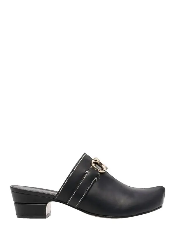 FERRAGAMO Gancini Leather Mules - Black