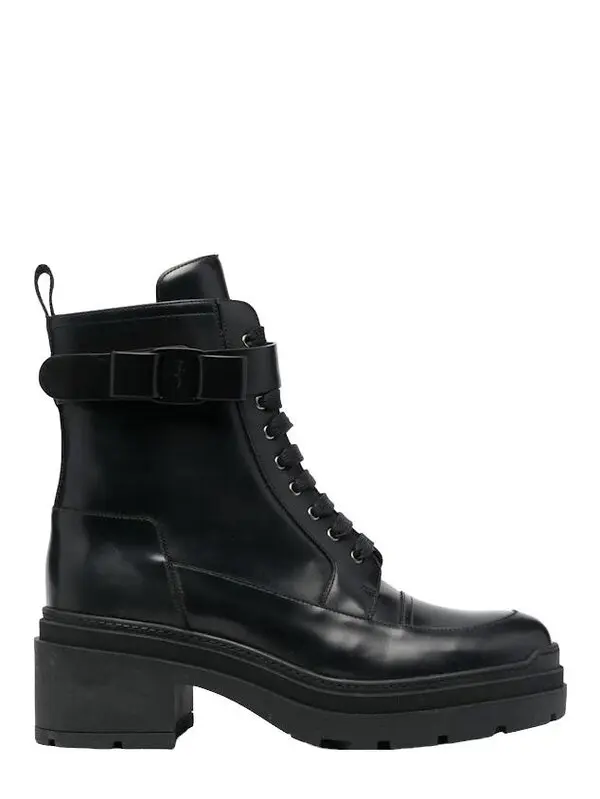 FERRAGAMO Leather Biker Boots - Black