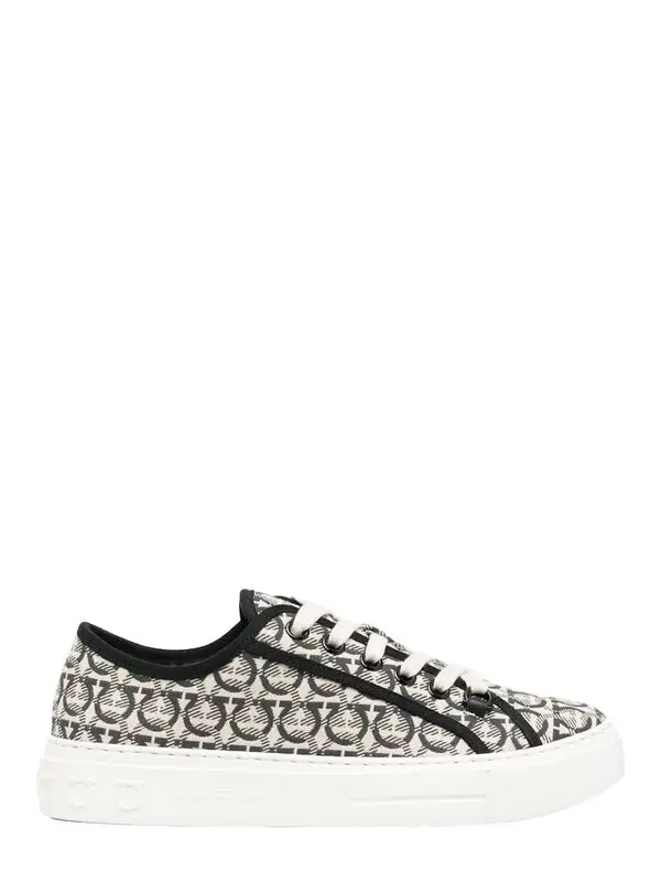 FERRAGAMO Anson Gancini Jacquard Sneakers - Neutrals