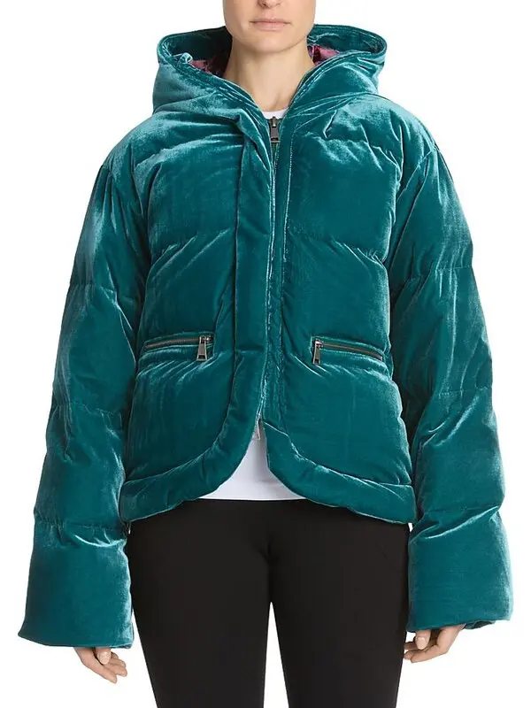Versace Stretch Velvet Puffer Jacket - Teal Blue