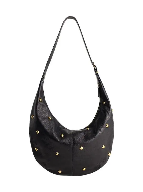 Madewell The Essential Studded Suede Curve Shoulder Bag - True Black