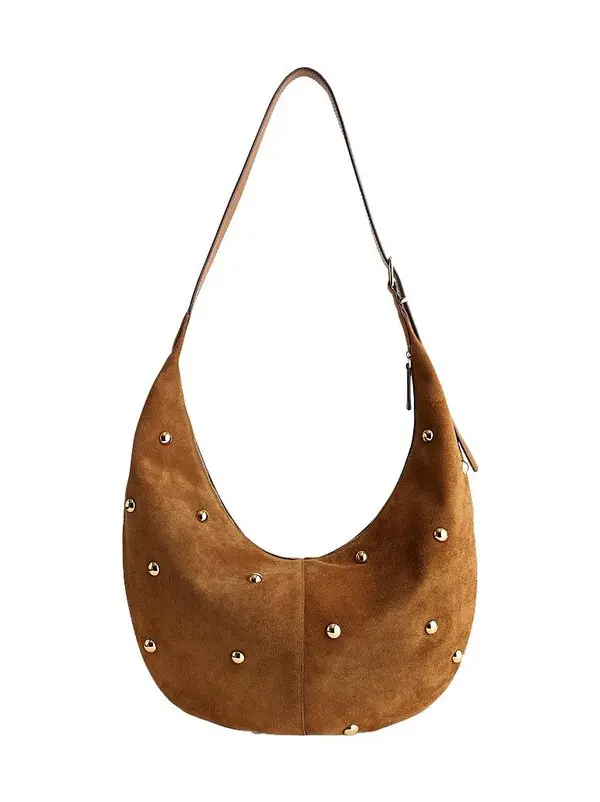 Madewell Studded Suede Curve Shoulder Bag - Dried Acorn