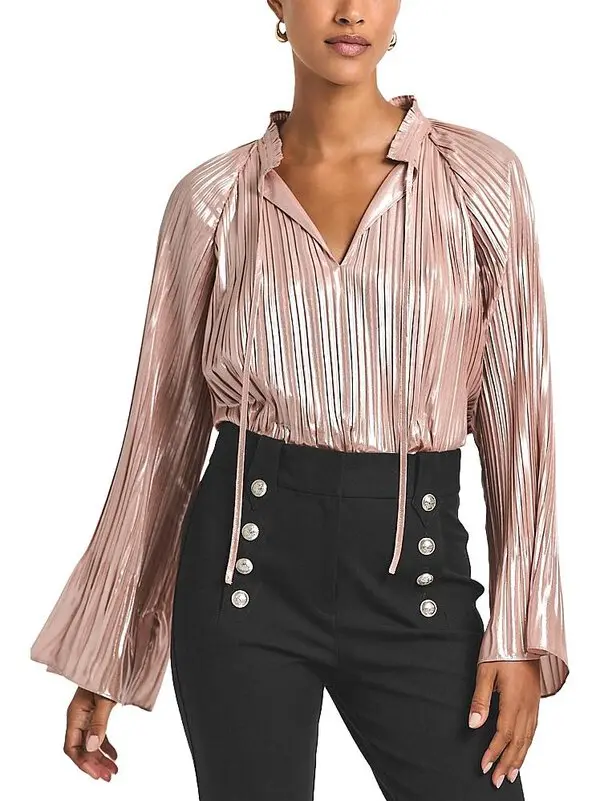 Derek Lam 10 Crosby Claira Pleated Metallic Top - Pink Silver