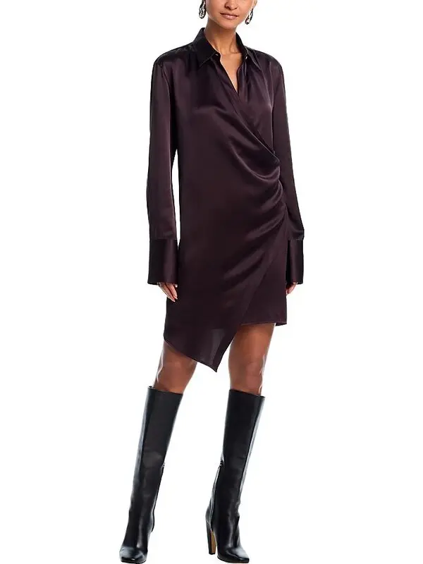 Helmut Lang Wrap Relax Silk Shirtdress - Dark Plum