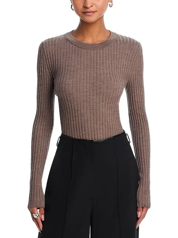 Helmut Lang Wool Ribbed Open Back Sweater - Light Brown Melange