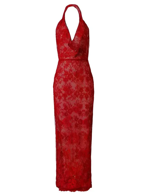 MOOS STUDIO Halter-neck Lace Maxi Dress - Red