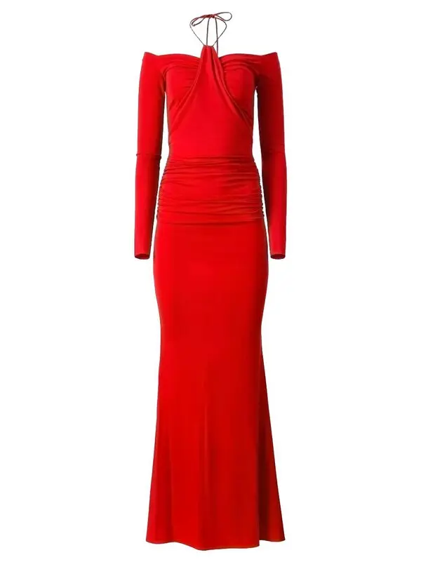MOOS STUDIO Heatline Halter-neck Draped Maxi Dress - Red