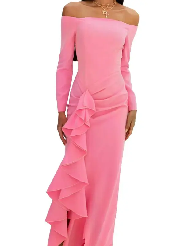 MOOS STUDIO Off-shoulder Ruffle Midi Dress - Pink