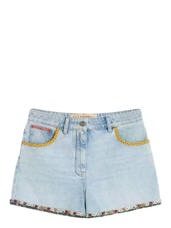 Valentino Garavani Embroidered Denim Shorts - Blue