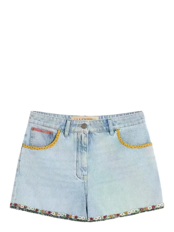 Valentino Garavani Embroidered Denim Shorts - Blue
