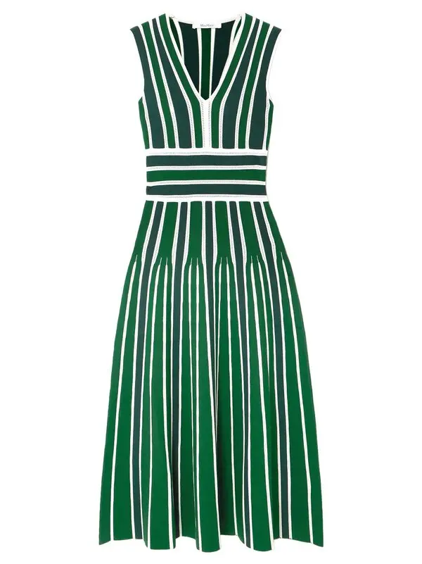 Max Mara Tallone Striped Pointelle-knit Midi Dress - Green
