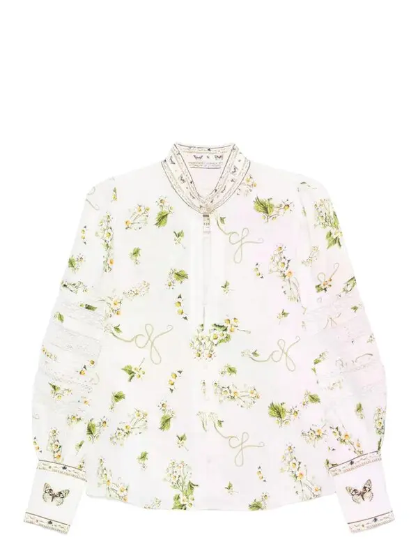 Camilla Floral-print Linen Shirt - White