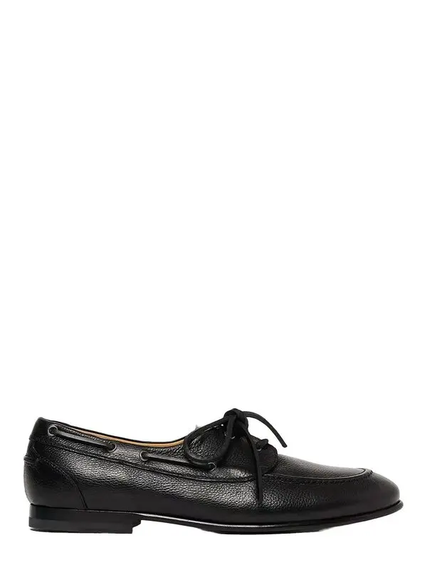 SCAROSSO Ginevro Leather Lace-up Boat Shoes - Black