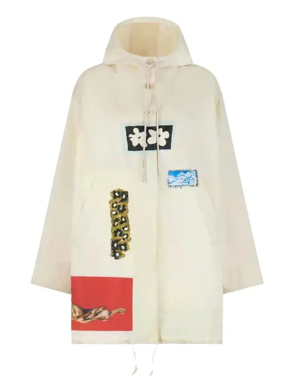 Marni Patchwork Hooded Parka - White