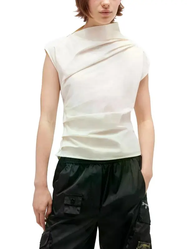 GANNI Draped Cowl-neck Top - Neutrals