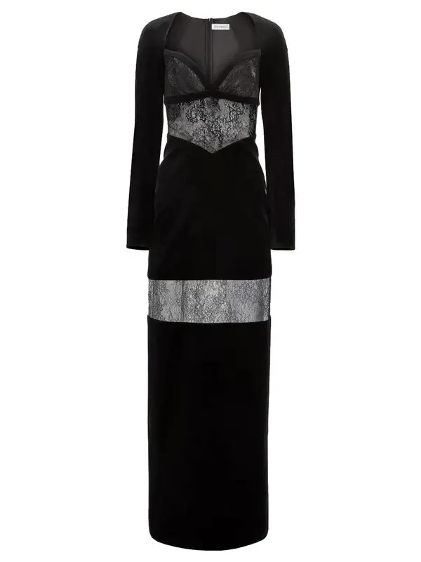 Nina Ricci Velvet Lace-insert Dress - Black