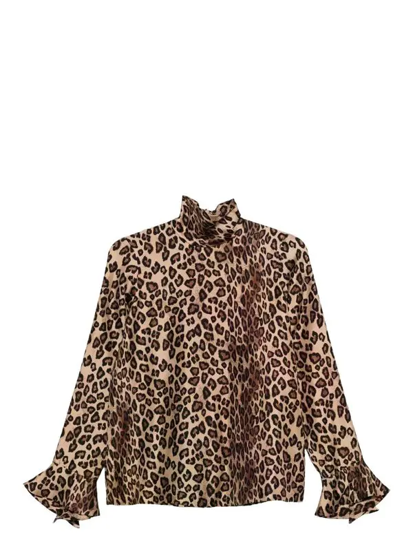 Alberto Biani Leopard-print High-neck Blouse - Brown