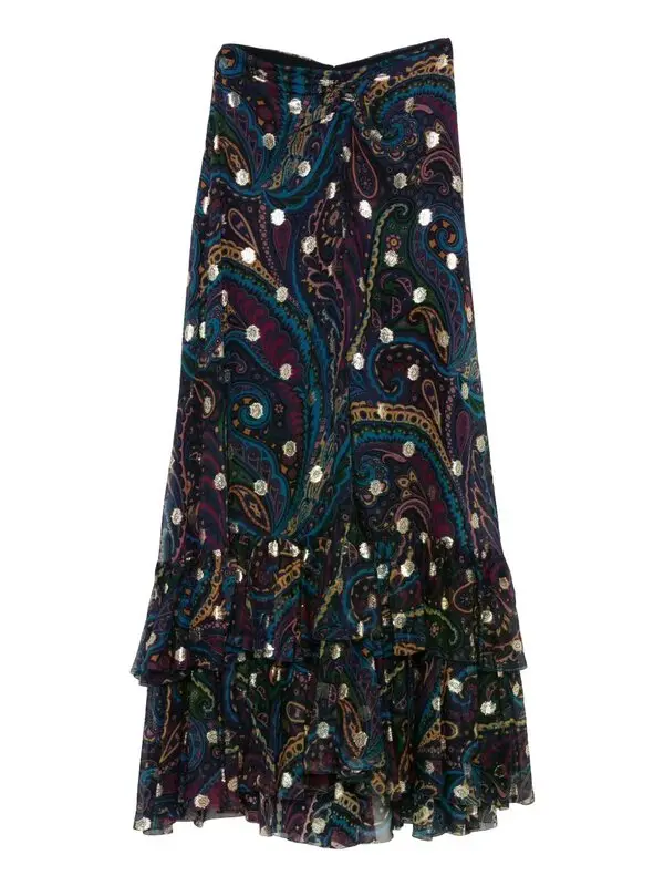 Etro Paisley-print Ruffled Skirt - Blue