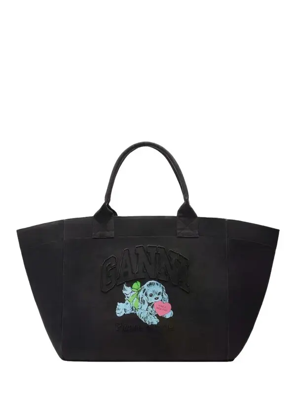 GANNI Xxl Logo-embellished Canvas Tote Bag - Black