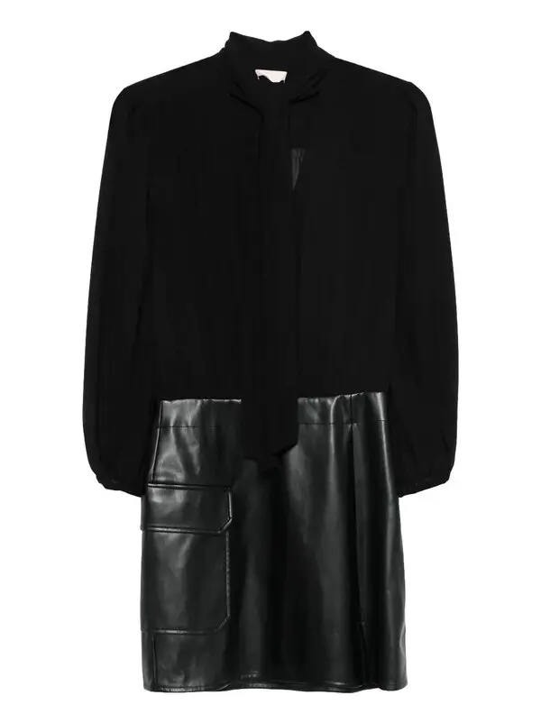 Liu Jo Tie-neck Leather-panel Dress - Black