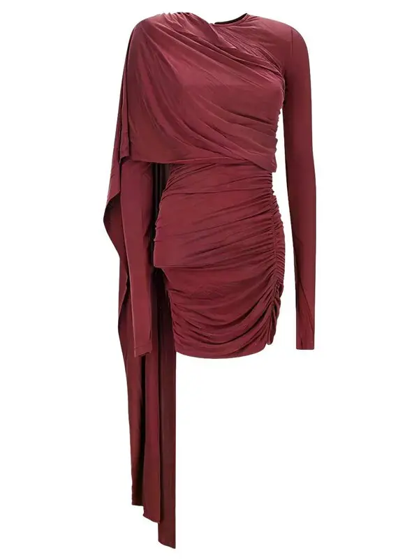 Andamane Draped Long-sleeve Dress - Red