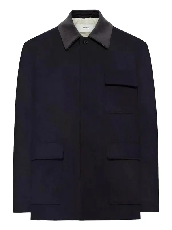 LARDINI Wool Contrast-collar Jacket - Blue