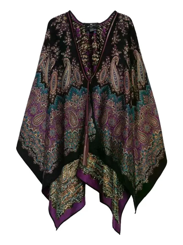 Etro Paisley-print Tasselled Poncho - Black