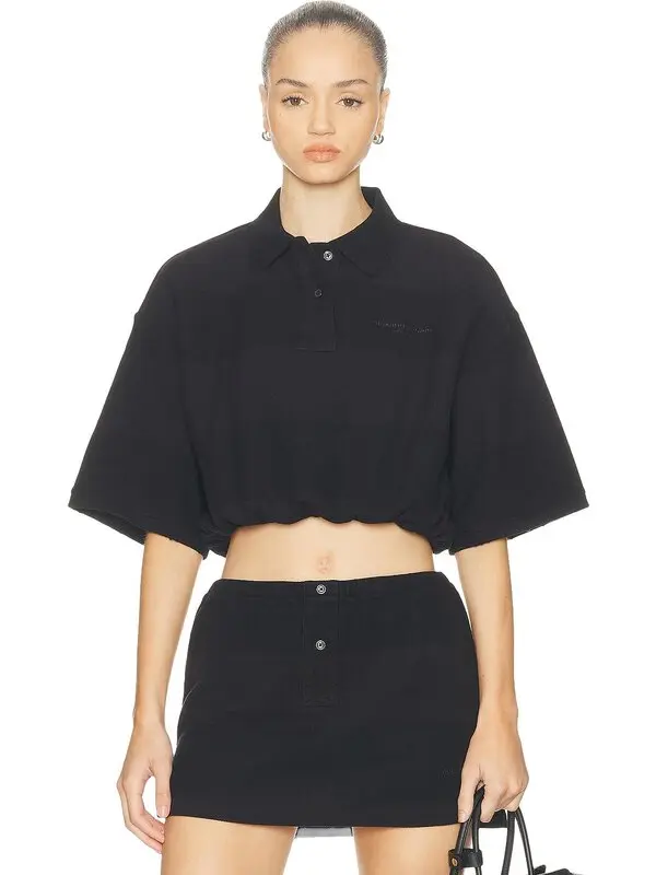 Alexander Wang Deconstructed Polo Shirt - Black Overdyed Stripe