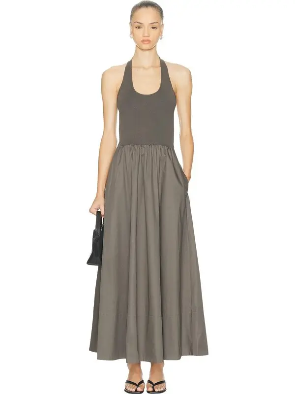 ST. AGNI Halter Gathered Dress - Khaki