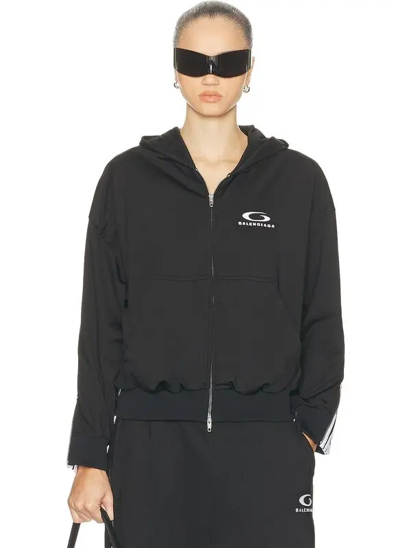 Balenciaga Zipped Zip Up Hoodie - Black & White