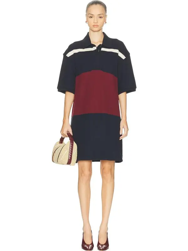 Bottega Veneta Short Sleeve Polo Dress - Navy  Burdundy  & Quinoa