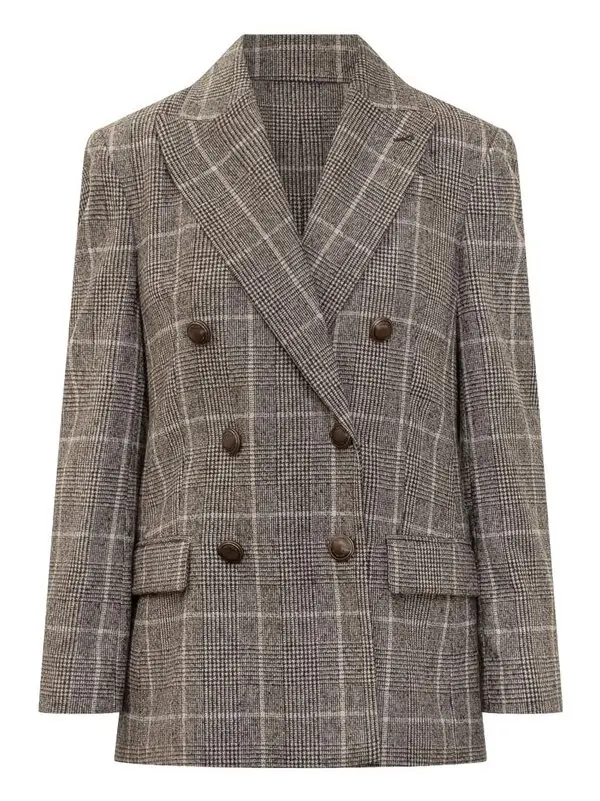 Brunello Cucinelli Double-breasted Checked Virgin Wool Jacket - Grey