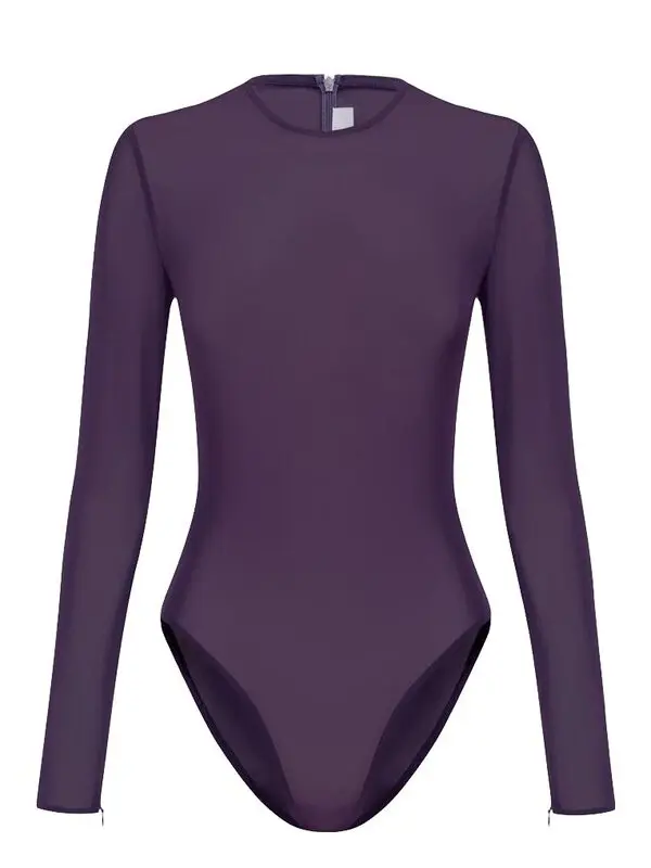 Alex Perry Long Sleeve Power Mesh Bodysuit - Purple