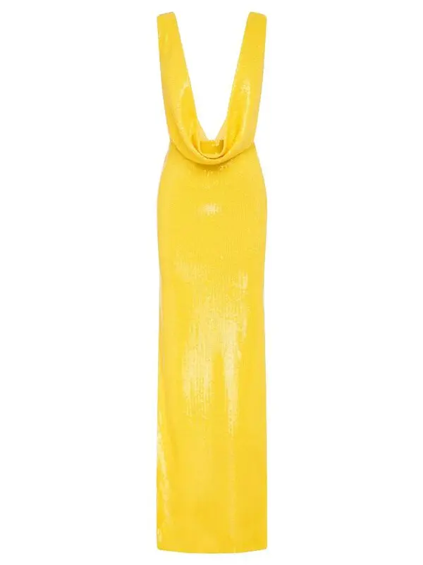 Alex Perry Draped Cowl Column Gown - Yellow