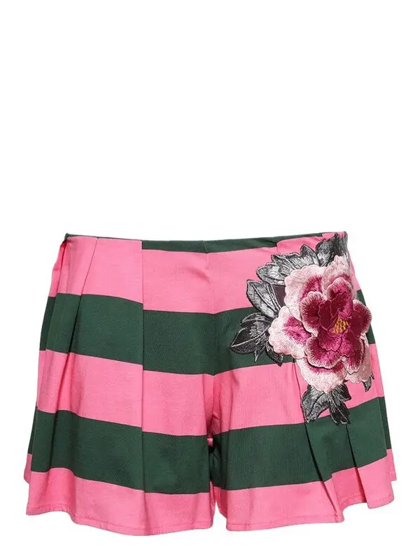 AREA Striped Pleated Cotton Shorts - Multi