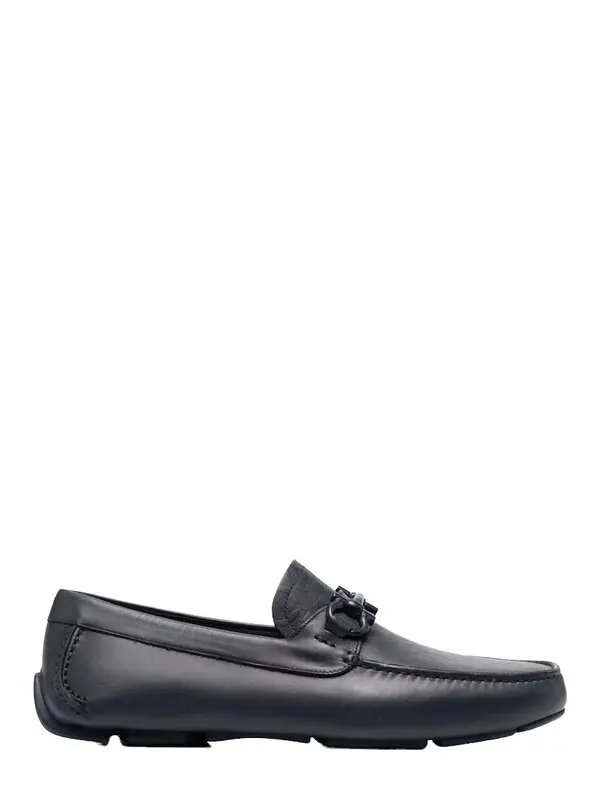 FERRAGAMO Leather Loafers With Embossed Logo - Blue