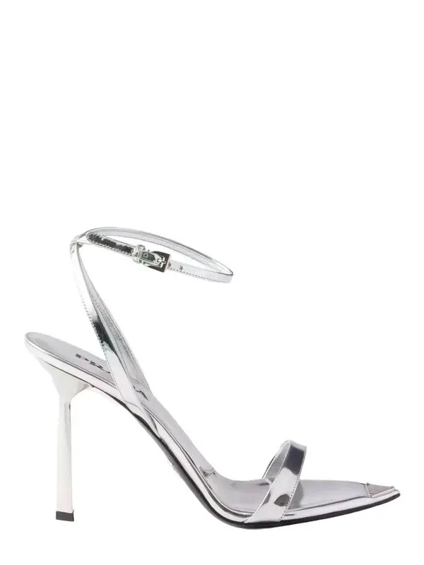 Prada Metallic Leather Stiletto Sandals With Ankle Strap - Silver