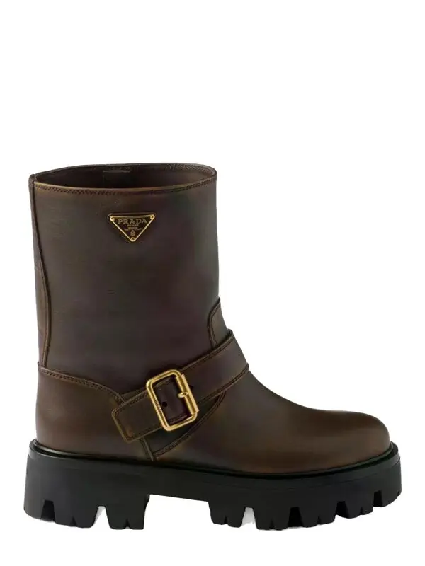 Prada Buckle-fastening Leather Platform Boots - Brown